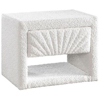 Vente-Unique Table de chevet - 1 tiroir et 1 niche - Tissu bouclette - Blanc - ULAMI