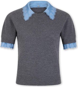 Paco Rabanne Rundhals-Pullover mit kurzen &Auml;rmeln - - Knitwear - Damen - Grau - L