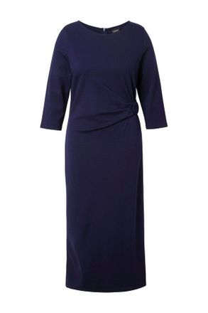 Ulla Popken Midikleid Punto-Midikleid drapiert U-Boot-Ausschnitt 3/4-Arm