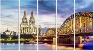 Islandburner Bild auf Leinwand Beleuchteter Dom Köln Brücke Rhein Sonnenuntergang Bilder Wandbilder Poster ILTF-5P