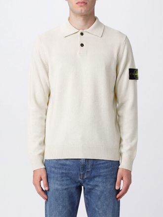 Stone Island Lang&auml;rmeliges Poloshirt aus reinem Schurwollstrick mit Compass-Logo