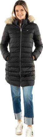 Tommy Jeans Damen Daunenmantel Essential Hooded Down Coat mit Kunstpelz, Schwarz (Black), XXS