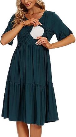 Smallshow Robe dallaitement à manches courtes et volants pour femme, bleu-vert, XXL