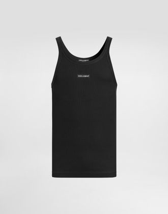 Dolce & Gabbana Cotton Tank Top With Print - Mann T-shirts Und Polos Braun 56