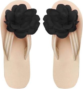 Generic Sandales dété plates pour femme - Tongs avec fleurs - Style bohème - Sandales de plage - Sandales de yoga - Antidérapantes - Sandales de bain dété ouv