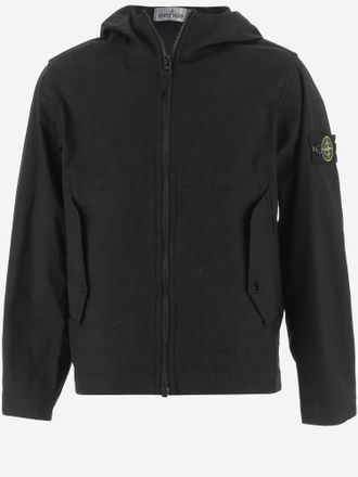 Stone Island Kids Hooded Stretch Cotton Jacket Black Cotton; Elastane