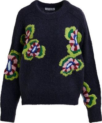 Essentiel pull à fleurs brodées - Bleu