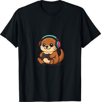 Hello Kitty Gaming Otter Kawaii Controller Kopfh&ouml;rer Gamer Anime Cartoon T-Shirt