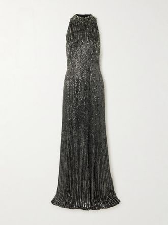 Jenny Packham Robe Du Soir En Crêpe De Soie À Sequins Et À Cristaux Benue - Noir