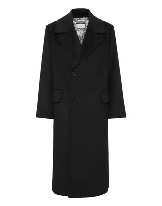 Philipp Plein Herringbone Wool Double Breasted Long Coat