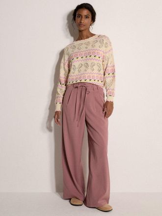 Apricot Strickpullover Pointelle-Strickjacke mit Schmetterlings- und Blumenmuster