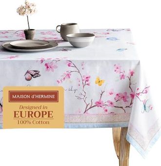 Maison d'Hermine Blossoms in Spring Nappe 100% Coton pour Cuisine, d&icirc;ner, Plateau de Table, d&eacute;coration de f&ecirc;te, Mariage, f&ecirc;te m&egrave;res, Printemps/&eacute;t&eacute; (Rectangle, 160cm x 