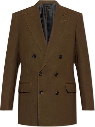 Tom Ford Homme, Vestes, Brun, Taille: XL Blazer en laine avec double fente