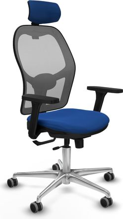 Piqueras y Crespo Ergonomischer Computerstuhl mit 3D-Armen, h&ouml;henverstellbarer Lendenwirbelst&uuml;tze und h&ouml;henverstellbarem Kopfteil, Grau/Blau