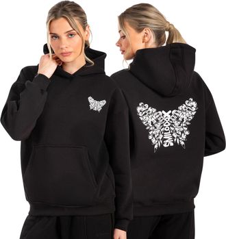 Smilodox Hoodie Damen Nala, Oversize Fit Pullover mit gro&szlig;er Kapuze und Butterfly Print, bequemes Sweatshirt, weicher Flauschiger Stoff Kapuzenpullover, Ideale