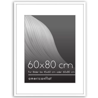 Americanflat 60x80 cm Bilderrahmen aus Kunststoff mit 45x60 cm Passepartout - schmaler 80x60 Fotorahmen mit poliertem Plexi-Scheibe - integrierte Aufh&auml;ngung f&uuml;r Ho
