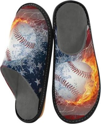 HMZXZ Pantoufles de baseball avec drapeau américain pour homme et femme - Chaussons dintérieur pour chambre à coucher, voyage, multicolore, 41/42 EU