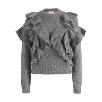 Elisabetta Franchi Strickpullover mit R&uuml;schen - - Knitwear - Damen - Grau - S