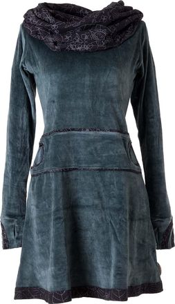 vishes Alternative Bekleidung - Samtkleid mit Kapuzenkragen grau-gr&uuml;n 34/36