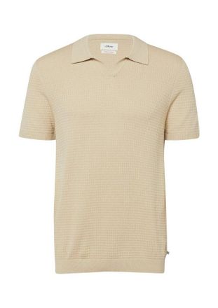 s.Oliver Kurzarmpullover Strickpullover Gestricktes Poloshirt aus Baumwoll-Leinen-Mix