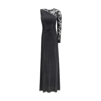 Self Portrait Robe Longue en Dentelle et Strass Mesh - Femme - Robes - Noir - Taille: 36 FR