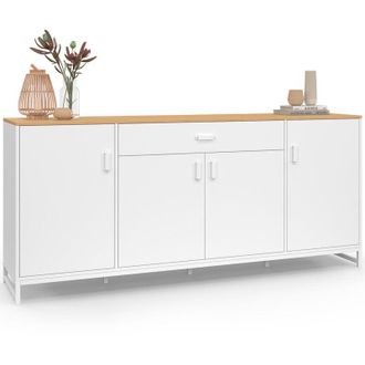 IDMarket Buffet 180 cm WASHINGTON XXL 4 portes et 1 tiroir bois et blanc