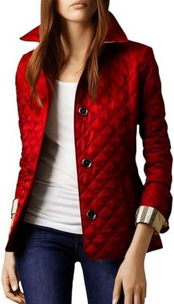 Generic Veste dhiver matelass&eacute;e pour femme, coupe ajust&eacute;e, v&ecirc;tements dext&eacute;rieur d&eacute;contract&eacute;s, chauds, l&eacute;gers, avec poches, Rouge, M