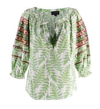 Saloni Embroidered Botanical Green Top Size XS