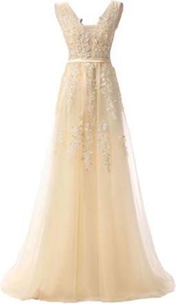 Generic Robes de mari&eacute;e Grande Taille, col en V, sans Manches, Longue, en Dentelle Scintillante, Robe de soir&eacute;e Formelle