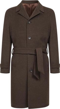 D4.0 G&uuml;rtel Wollmantel - - Coats - Herren - Braun - L