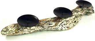 Guru Shop Antikwei&szlig;er Treibholz Kerzenhalter F&uuml;r 3 Kerzen, Beige, 10x63x15 cm