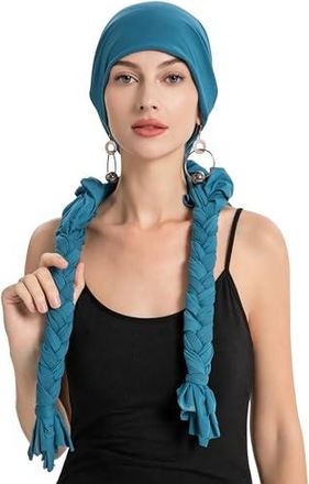 ZLYC Bandeau chimio pré-noué pour femme - Bonnet léger avec tête de mort, Tresse bleue différente, taille unique