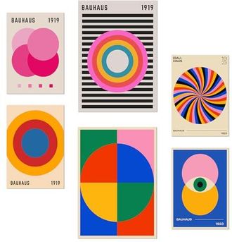 Nacnic Lot de 6 Affiches Formes G&eacute;om&eacute;triques Bauhaus Couleurs Vives illustration design pour d&eacute;corer les murs de la maison. Chambres, bureau A3 et A4 Sans ca