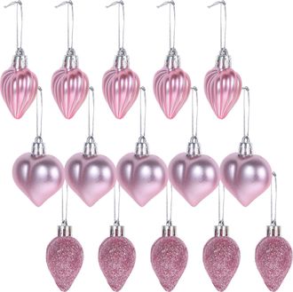 NUOBESTY 24 St&uuml;ck Teiliges Herzf&ouml;rmige H&auml;ngedeko Valentinstag Dekoherzen Aufh&auml;ngen Romantische Party Dekoration Rosenquarz Rosa