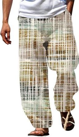 Generic Chino de plage pour homme, pantalon fantaisie imprimé coloré, pantalon long décontracté large hawaïen, léger et confortable, jambe droite, pantalon de