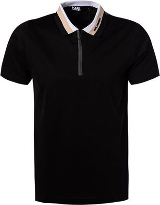 Karl Lagerfeld Herren Zip-Polo schwarz Baumwoll-Jersey