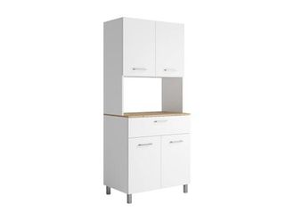 Vente-Unique Buffet de Cuisine avec 4 Portes, 1 tiroir et 1 Niche - Blanc et Naturel Clair - JACOBAYA