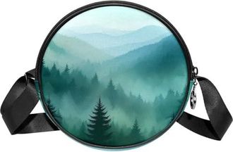 Generic Sac &agrave; bandouli&egrave;re Circle pour femme, petit sac &agrave; bandouli&egrave;re Forest Mountain avec fermeture &eacute;clair, bretelles r&eacute;glables, sac &agrave; main rond d&eacute;contract&eacute; p