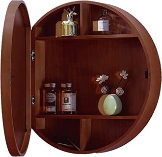 Generic Boîte de rangement ronde avec miroir coulissant en bois massif pour décoration de salon Portaoggetti, accessoire de maison élégant et fonctionnel