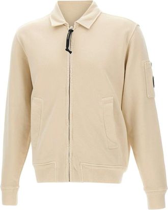 C.P. Company C.p. Company, Homme, Sweatshirts et sweats &agrave; capuche, Blanc, Taille: M Cotton Diagonal Fleece Zip SweaT-shirt