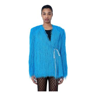 Dries Van Noten Femme, Vestes, Bleu, Taille: 36 FR Fringed Jacket