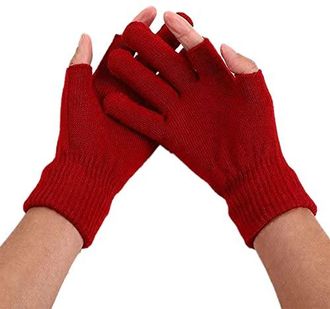 Generic Gants chauds tricot&eacute;s en acrylique pour lautomne et lhiver - Unisexe - Gants cr&eacute;atifs en plein air - Gants pour femme (rouge, taille unique)