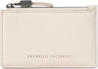Brunello Cucinelli Femme, Accessoires, Beige, Taille: ONE Size Porte-cartes en cuir de veau grain&eacute; avec Monili