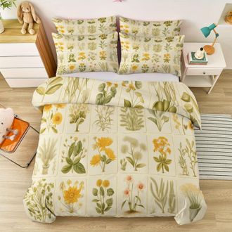 Generic Bettwäsche Set Bettbezug Retro-Pflanzen Druck Doppelseitig Bettwäsche 180 x 200 cm Salbeigrün Bettbezug für Erwachsene und Kinder 2 Kissenbezüge 80x80