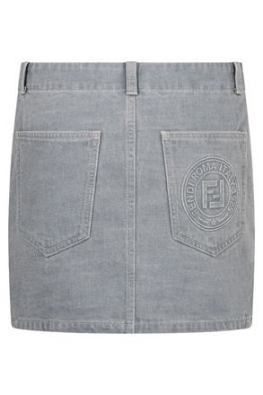 Fendi Womens Denim Mini Skirt Stone Cotton