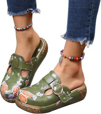 Onsoyours Pantoletten Damen Slip On Mule Hausschuhe Sommer Leicht Pantoletten mit Atmungsaktive Freizeit Schuhe rutschfest Weiche Sohle Gartenschuhe A Gr&uuml;n 38 E