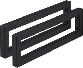 Relaxdays Wandkonsole, 2er Set, 50 cm, Stahl, Regalhalter für Waschtisch & Wandregal, rechteckige Regalkonsole, schwarz