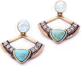 Generic Premium Qualit&eacute; 1 Paire Boucles doreilles Chic Strass Turquoise Incrust&eacute; Fan en Forme De Boucles doreilles Bijoux CadeauOp&eacute;ration Facile