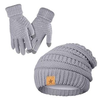 Generic Combinaison de chapeau et de gants pour femmes,Ensemble de moufles tricot&eacute;es r&eacute;sistantes au vent,Gants et chapeau &agrave; &eacute;cran tactile chauds | Pour les pe