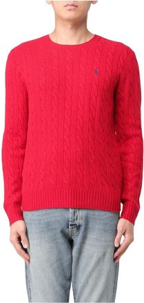 Polo Ralph Lauren Pull en maille torsad&eacute;e &agrave; col rond - Homme - Pulls - Rouge - Taille: L